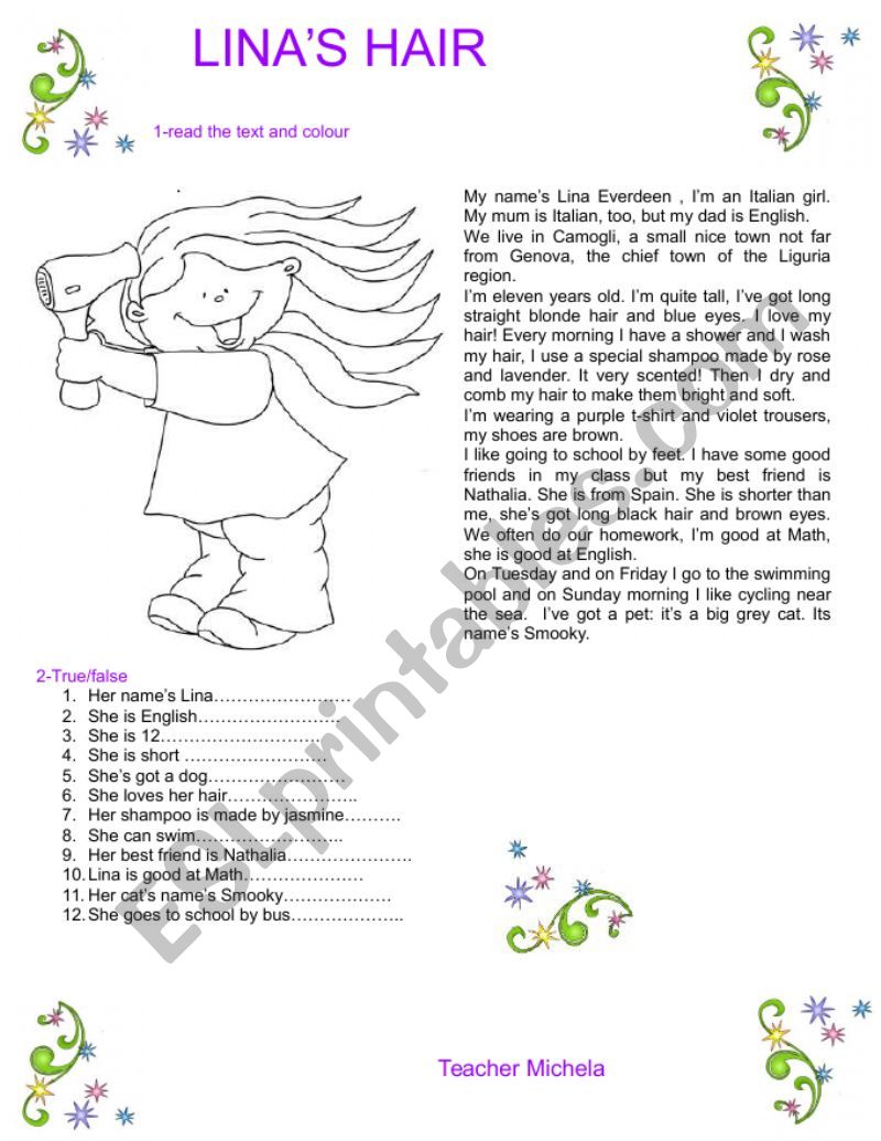 Lina´s hair - ESL worksheet by rimiri