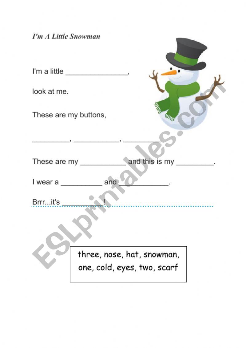 I´m a little snowman - ESL worksheet by Sassolina