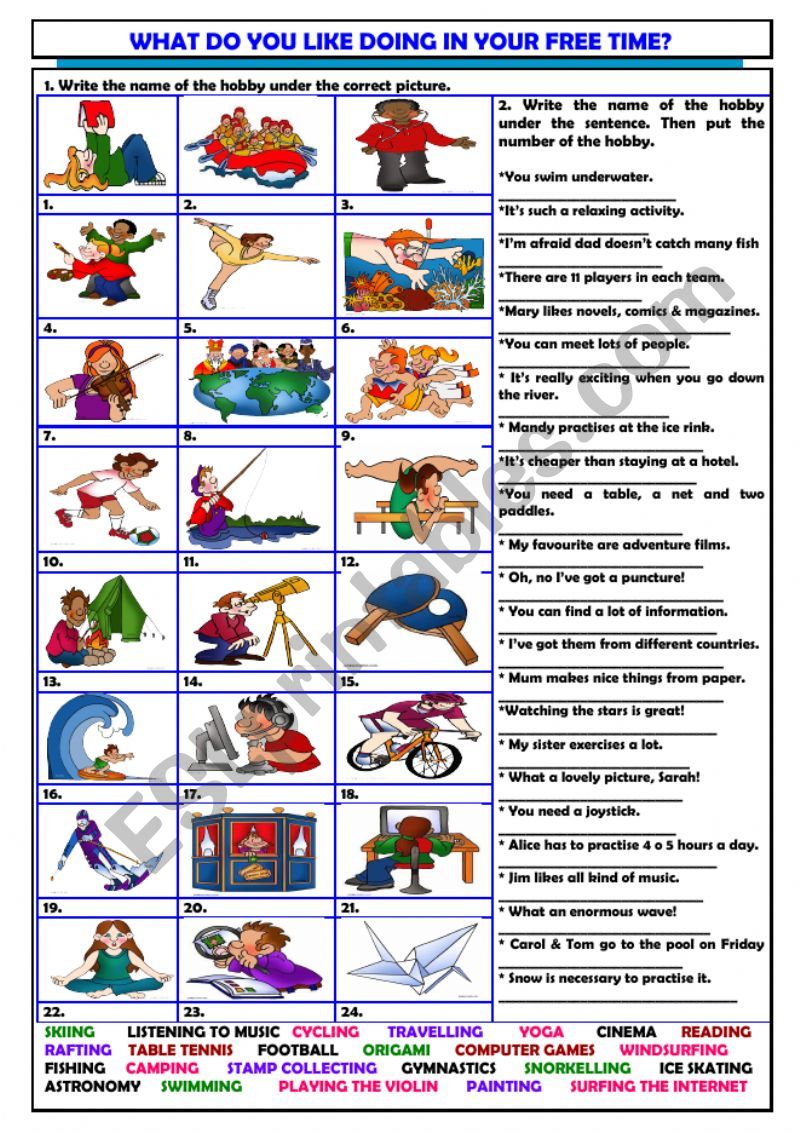 What Do You Like Doing In Your Free Time Key ESL Worksheet By