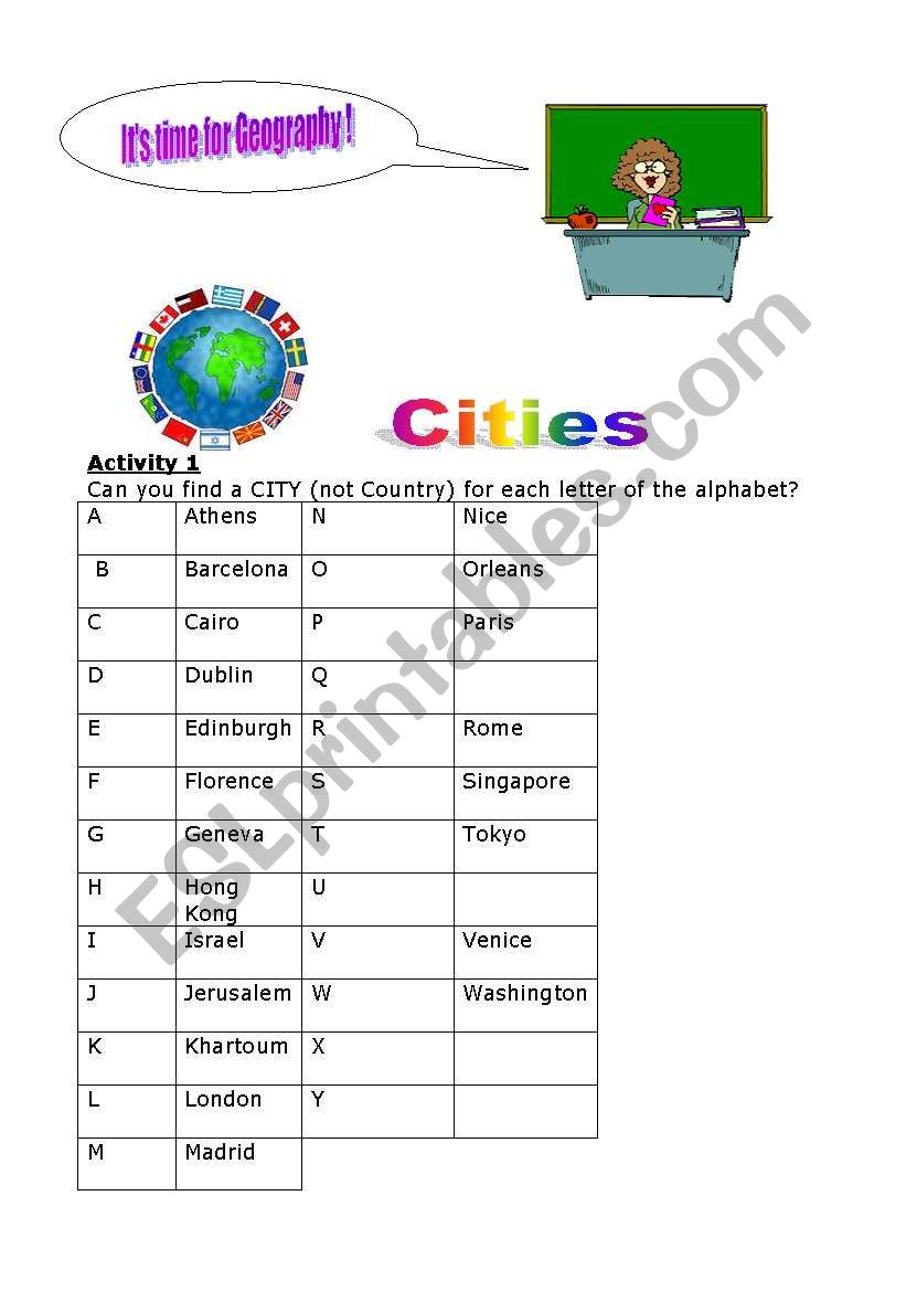 It´s time for geography - ESL worksheet by soniaanzivino