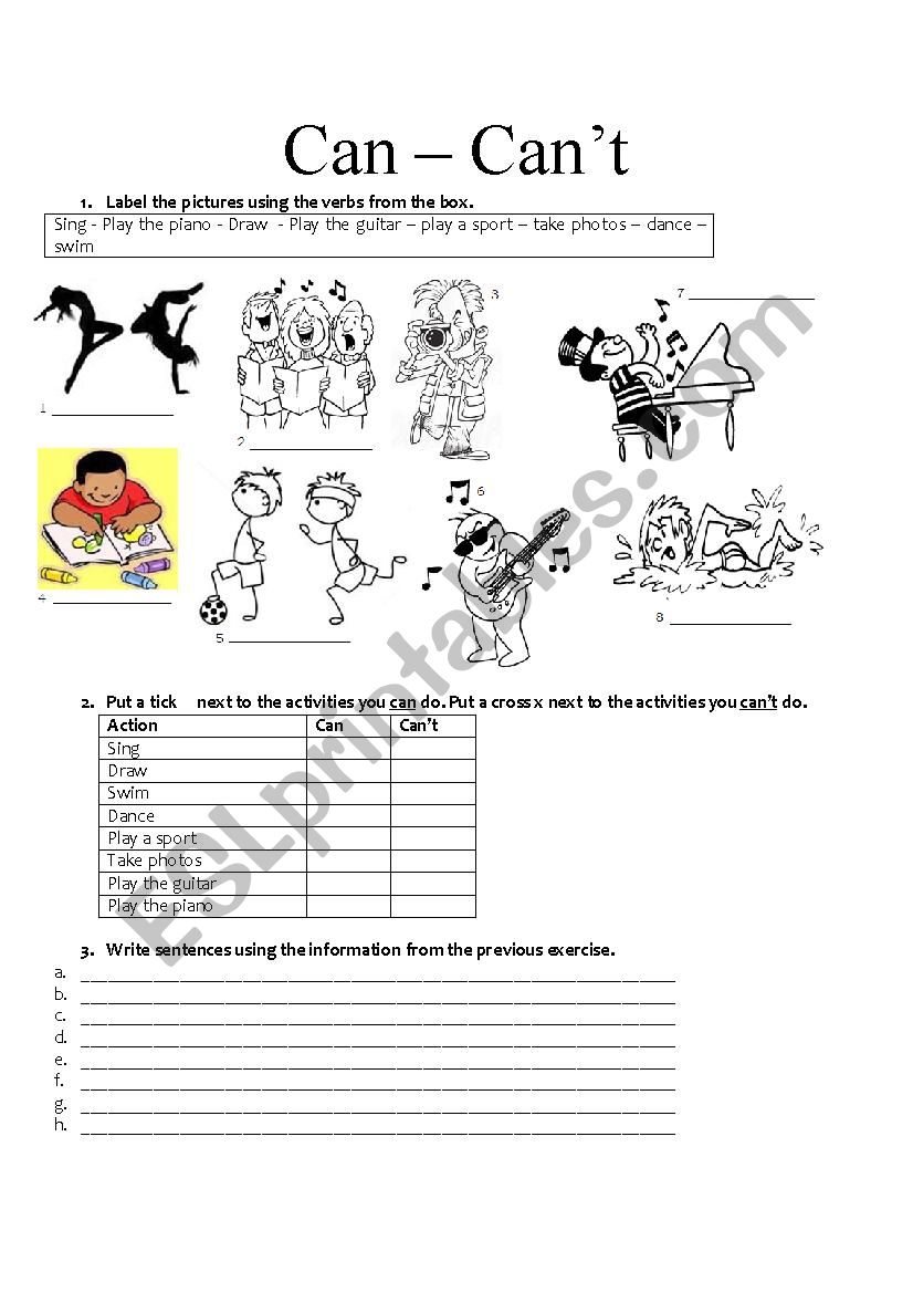 Can-Can´t - ESL worksheet by DaniSai