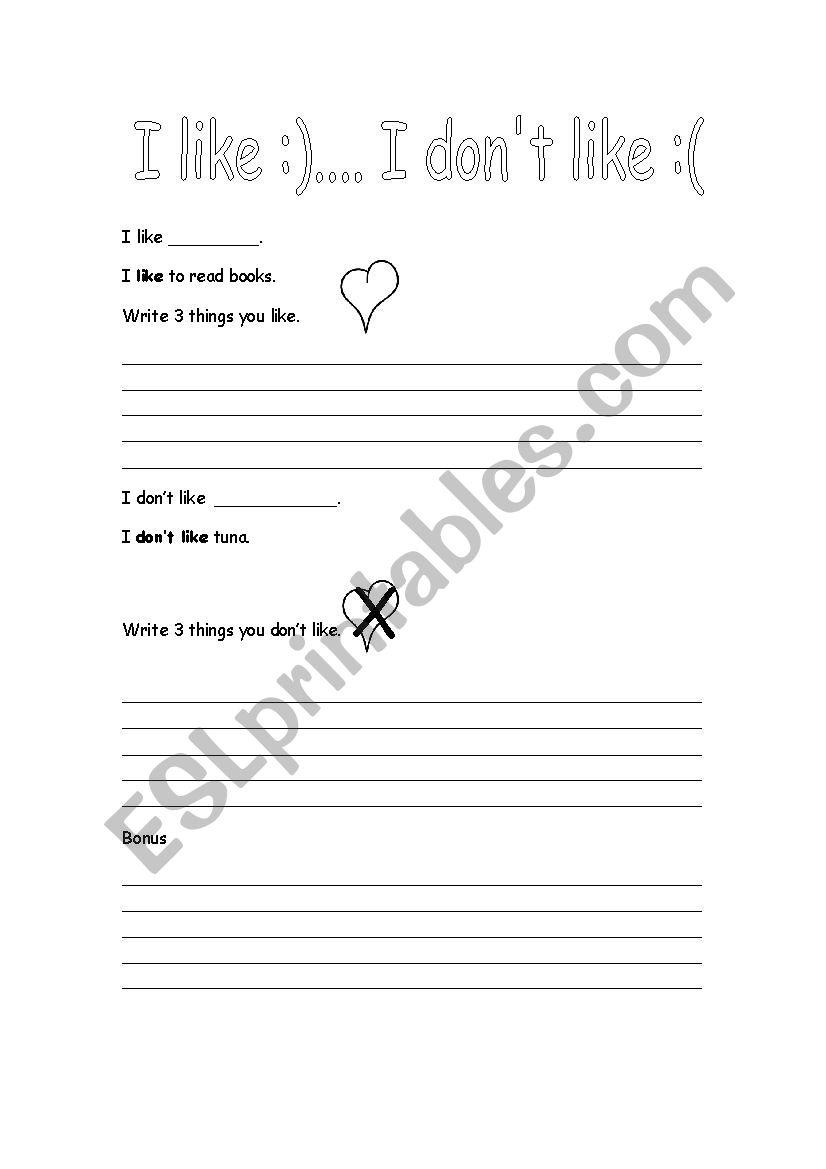 I like VS I don´t like - ESL worksheet by stephanie.guimond