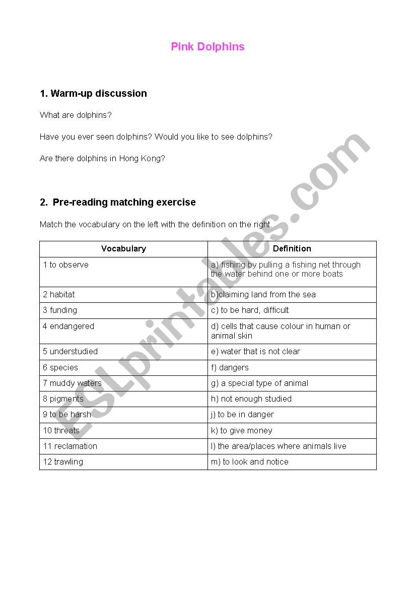 A complete reading lesson about Hong Kong´s pink dolphins - ESL ...