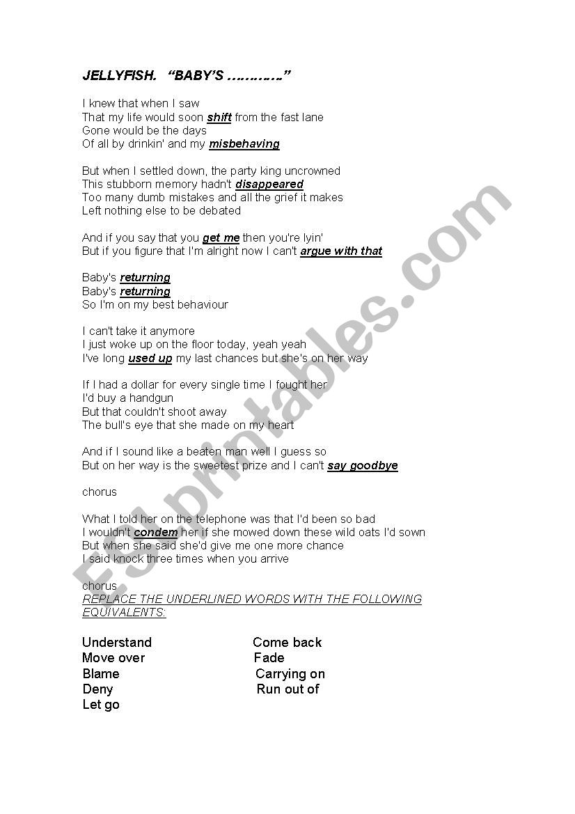 Baby´s coming back - ESL worksheet by eddieb1702