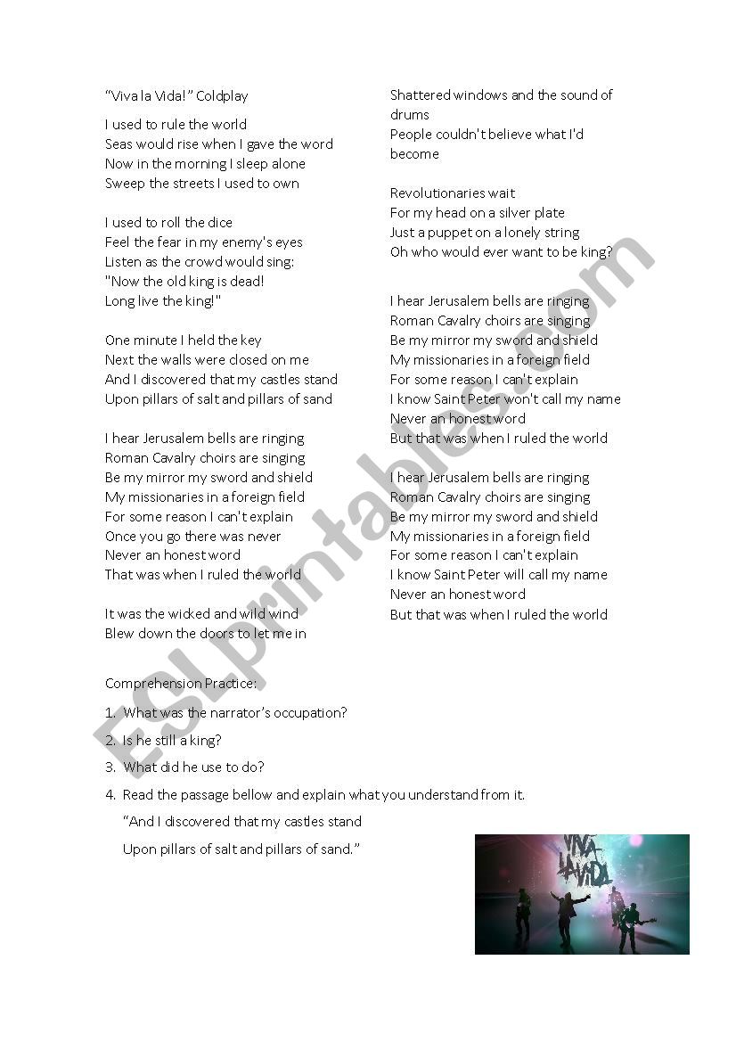 "Viva la Vida" Coldplay - Comprehension and interpretation - used to ...