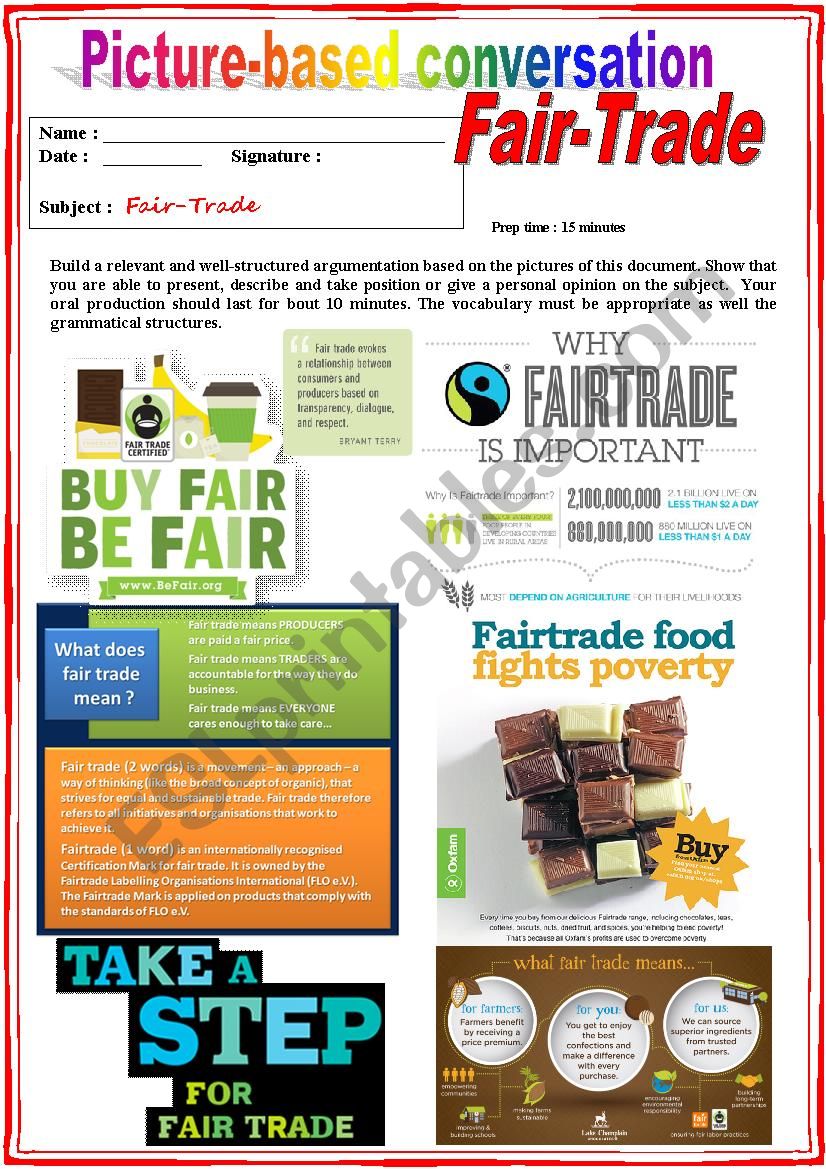 Picture based conversation. Fair-Trade. (Debating) 22/… - ESL worksheet ...