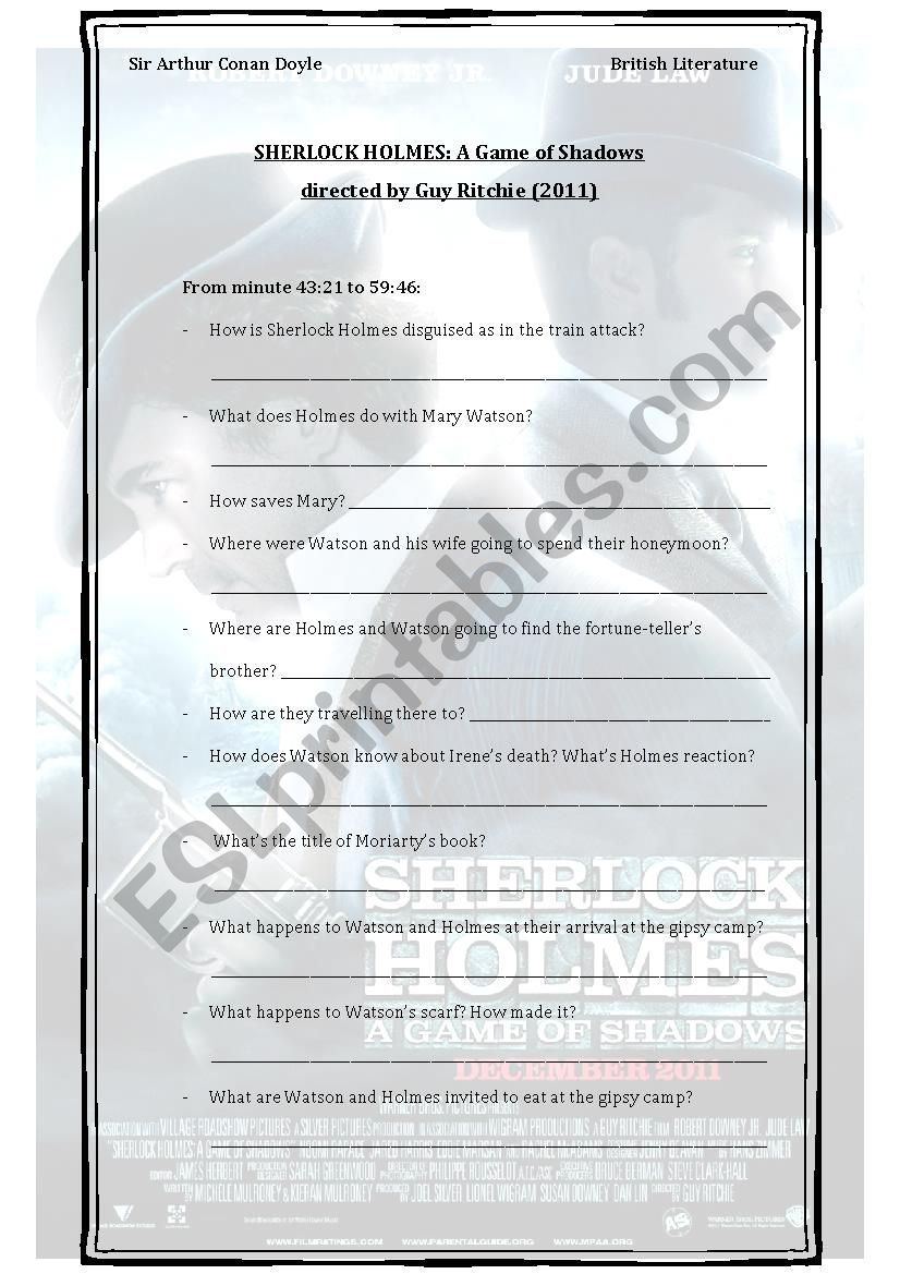 Sherlock Holmes ´A game of Shadows´ directed by Guy Ritchie (2011), 2nd ...