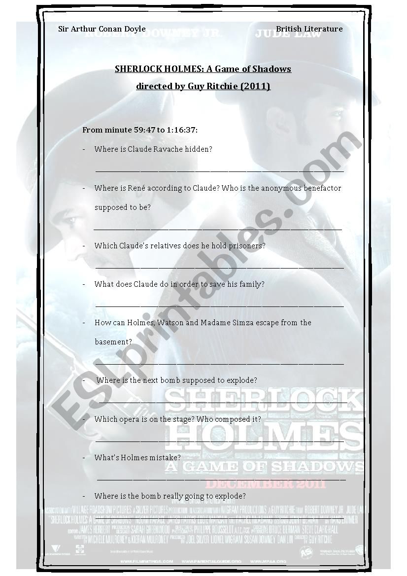 Sherlock Holmes ´A Game of Shadows´ directed by Guy Ritchie (2001), 3rd ...