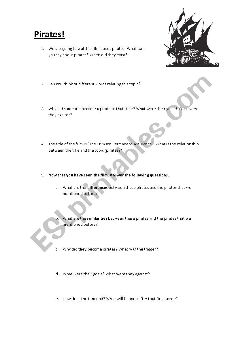 Monty Python´s Accountant Pirates - ESL worksheet by rferrerag