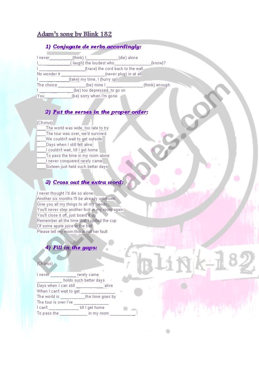 Adam´s song - ESL worksheet by jonef1994