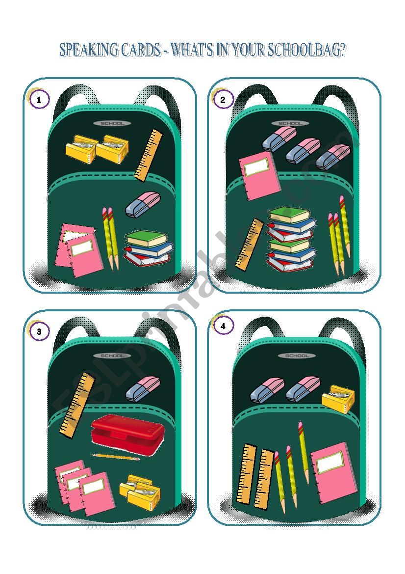 speaking cards - What´s in your schoolbag? - ESL worksheet by danagrad