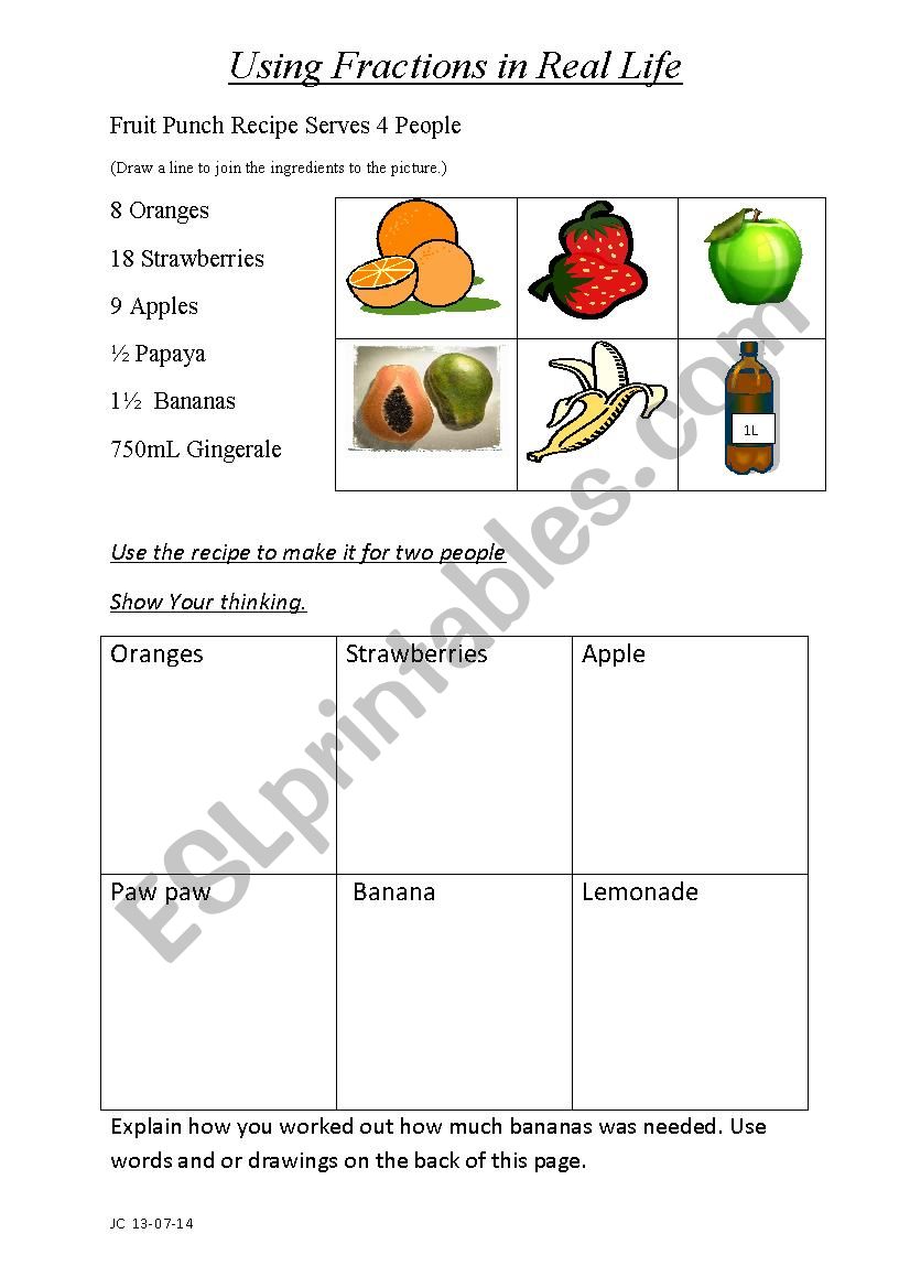 Using Fractions In Real Life ESL Worksheet By Jchil1