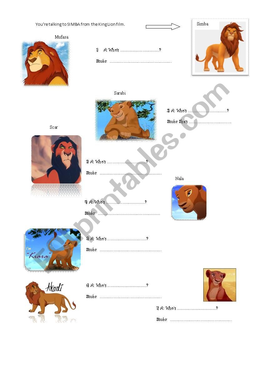 King Lion´s Family - ESL worksheet by alejandrinajuarez