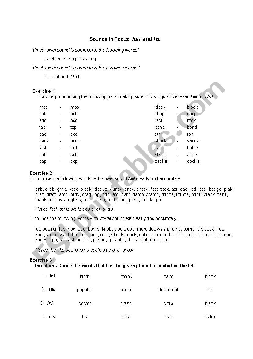 IPA: /æ/ and /ɑ/ - ESL worksheet by lalainee