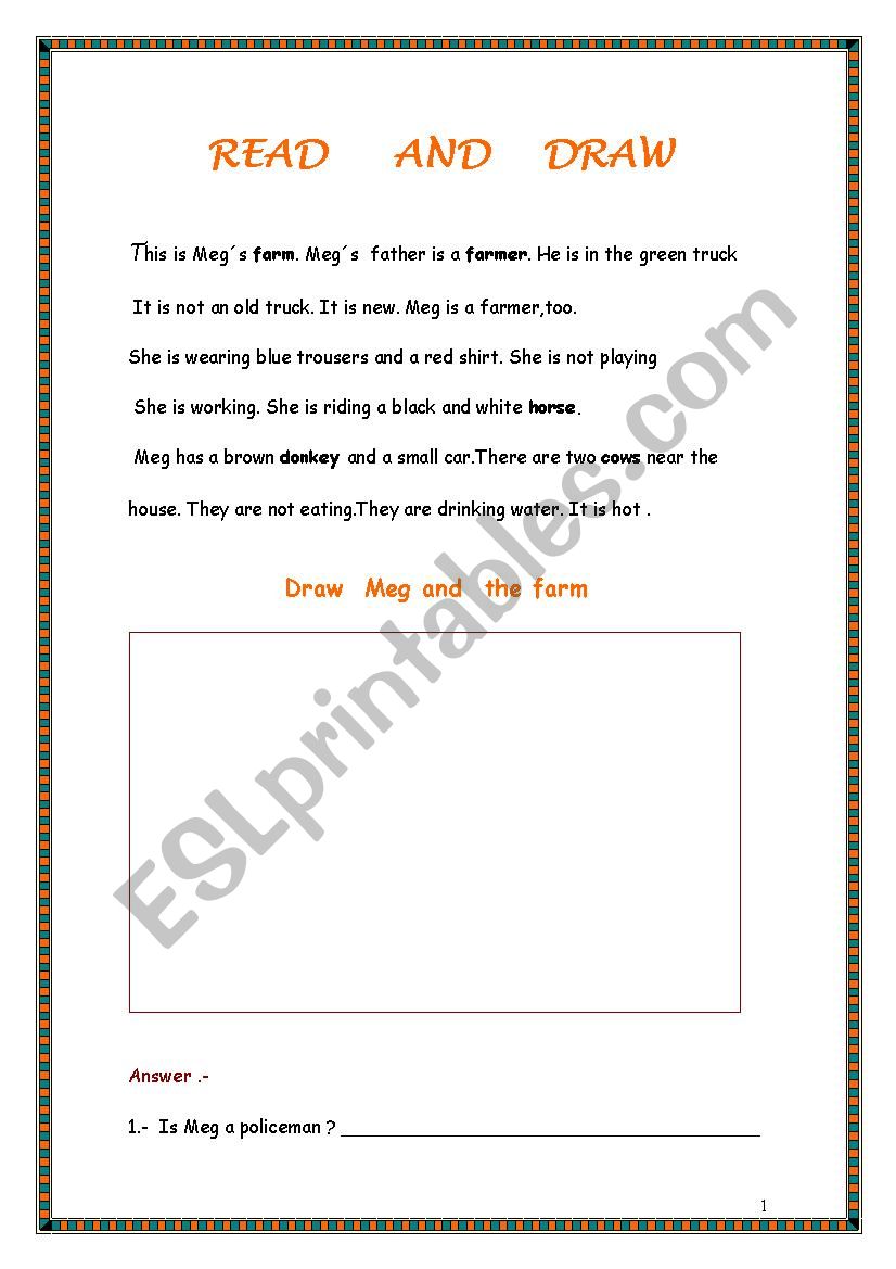 MEG´S FARM - ESL worksheet by bluedoll