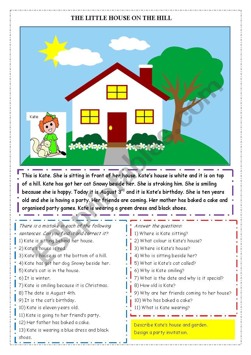 Kate´s Little House on the Hill - ESL worksheet by cunliffe