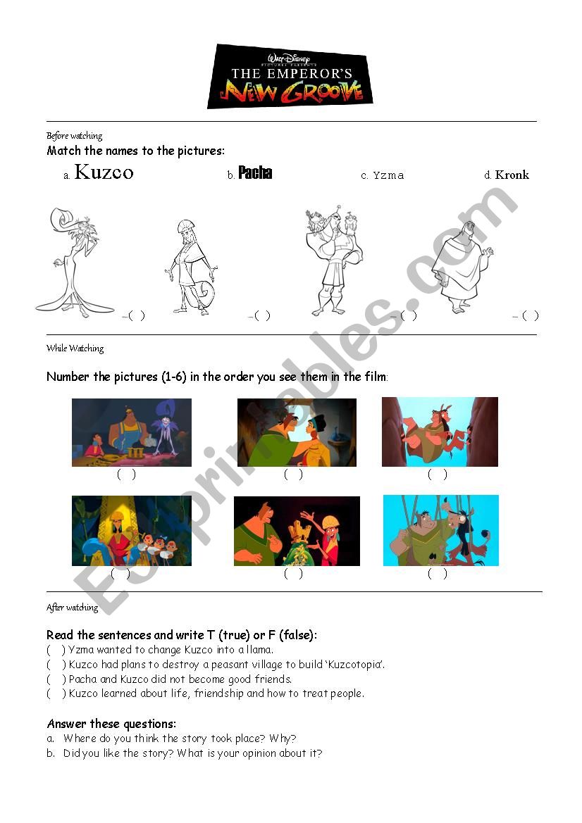 The Emperor´s New Groove - ESL worksheet by helo2