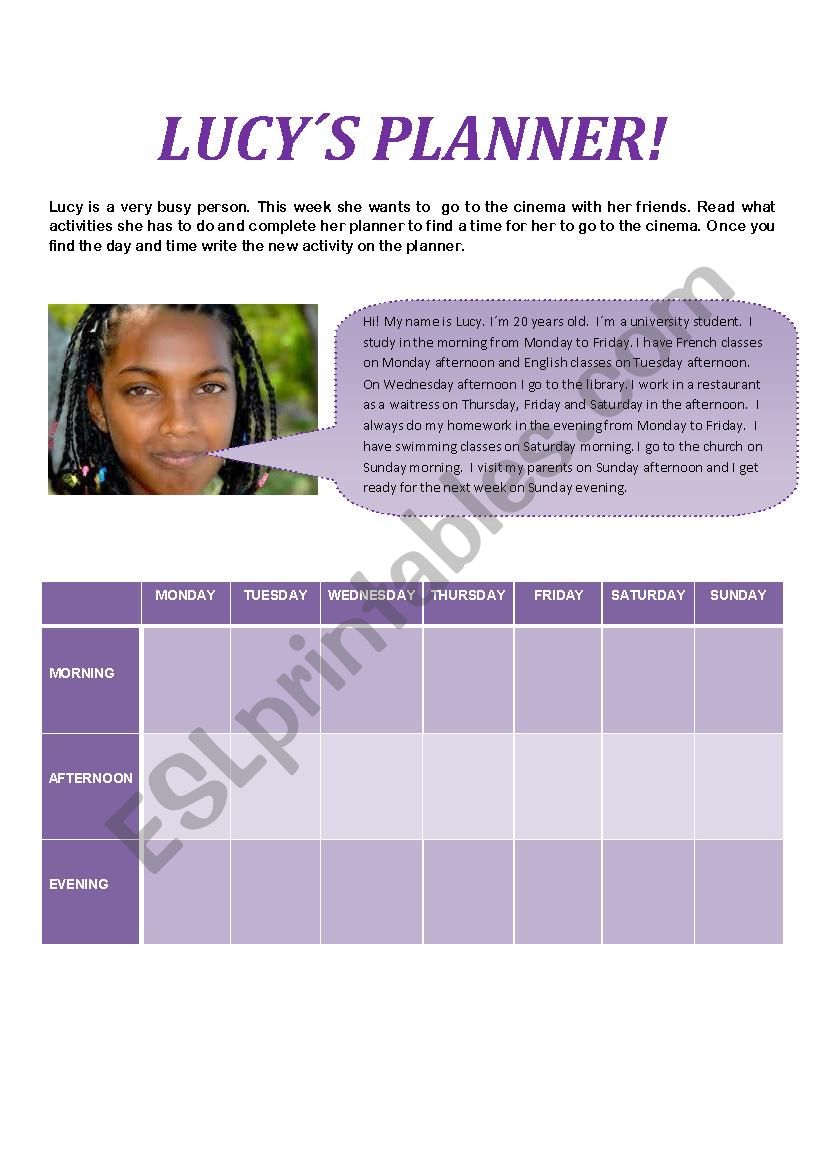 LUCY´S PLANNER - ESL worksheet by trsita