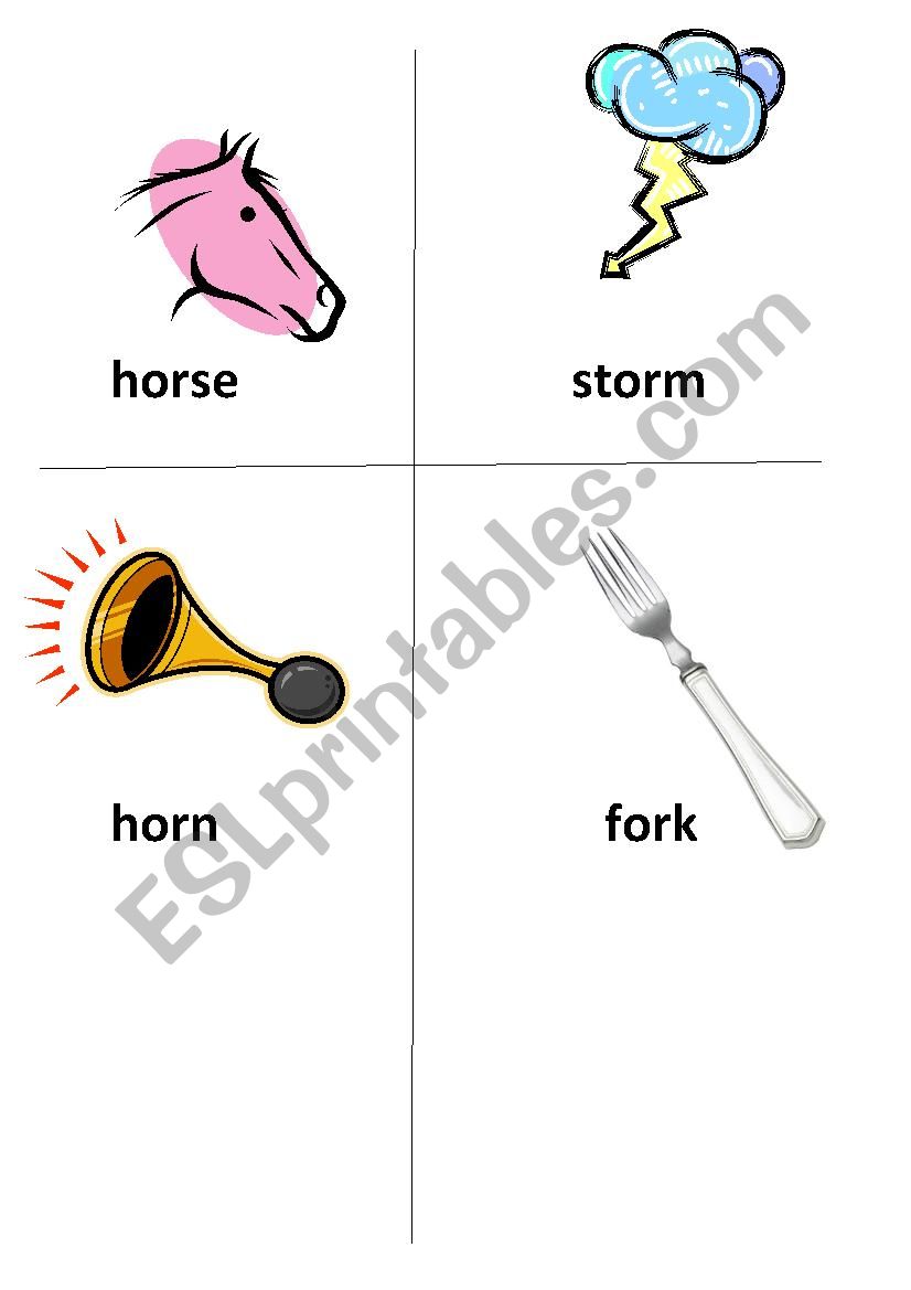 Pictures of words containing ´or´ - ESL worksheet by Debspecial