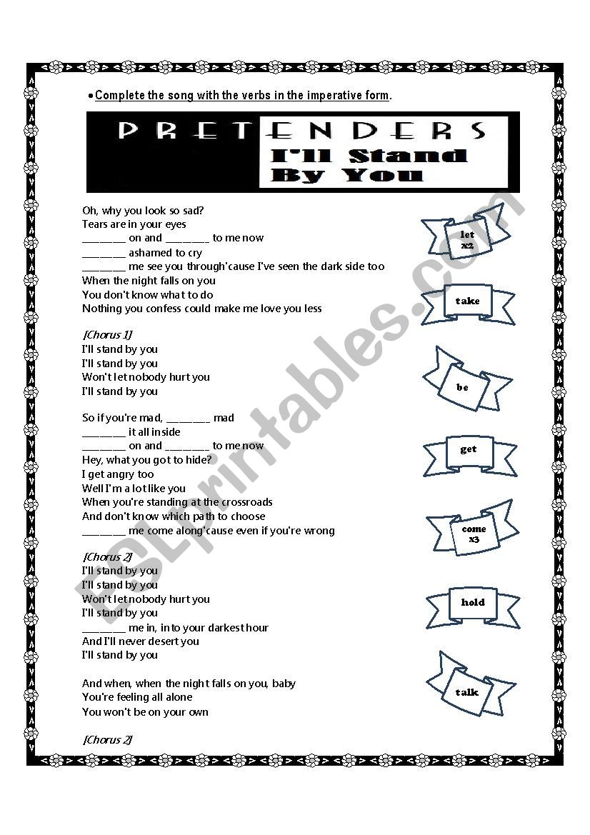 Song: I´ll Stand By You (The Pretenders) - ESL worksheet by roxmar