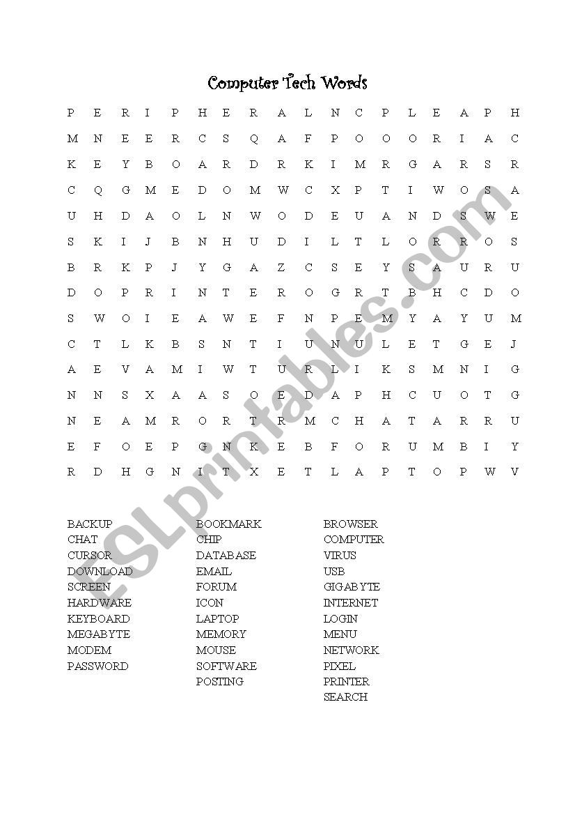 Computer Word Search ESL Worksheet By Daraumang