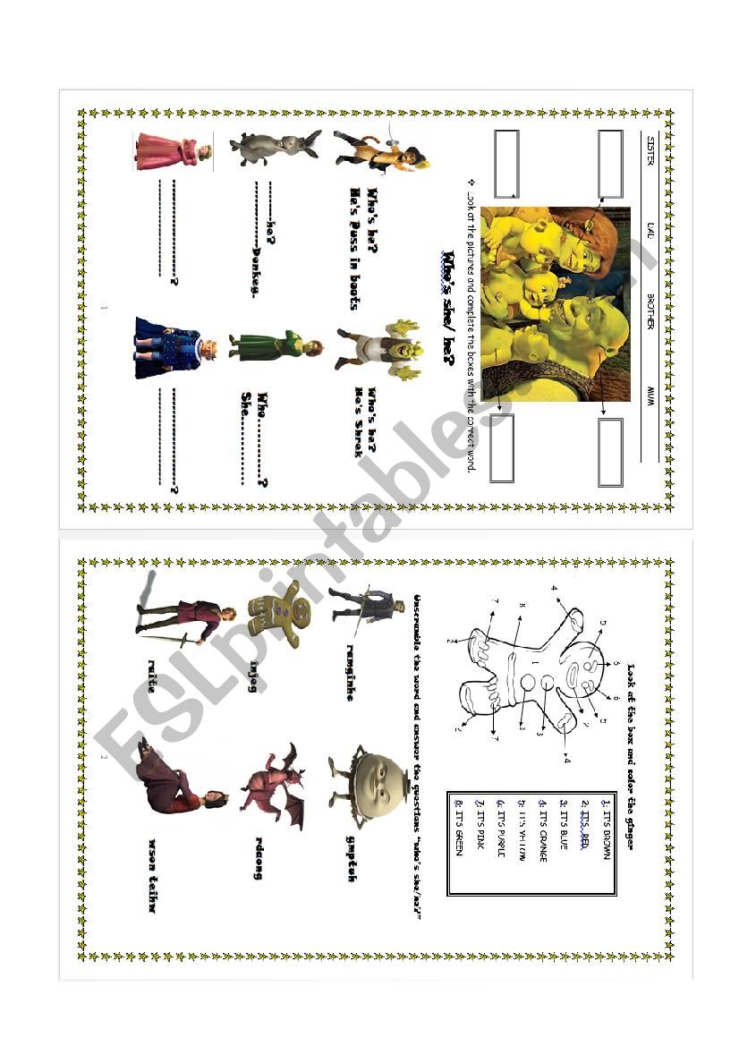 Shrek´s family - ESL worksheet by licciardi