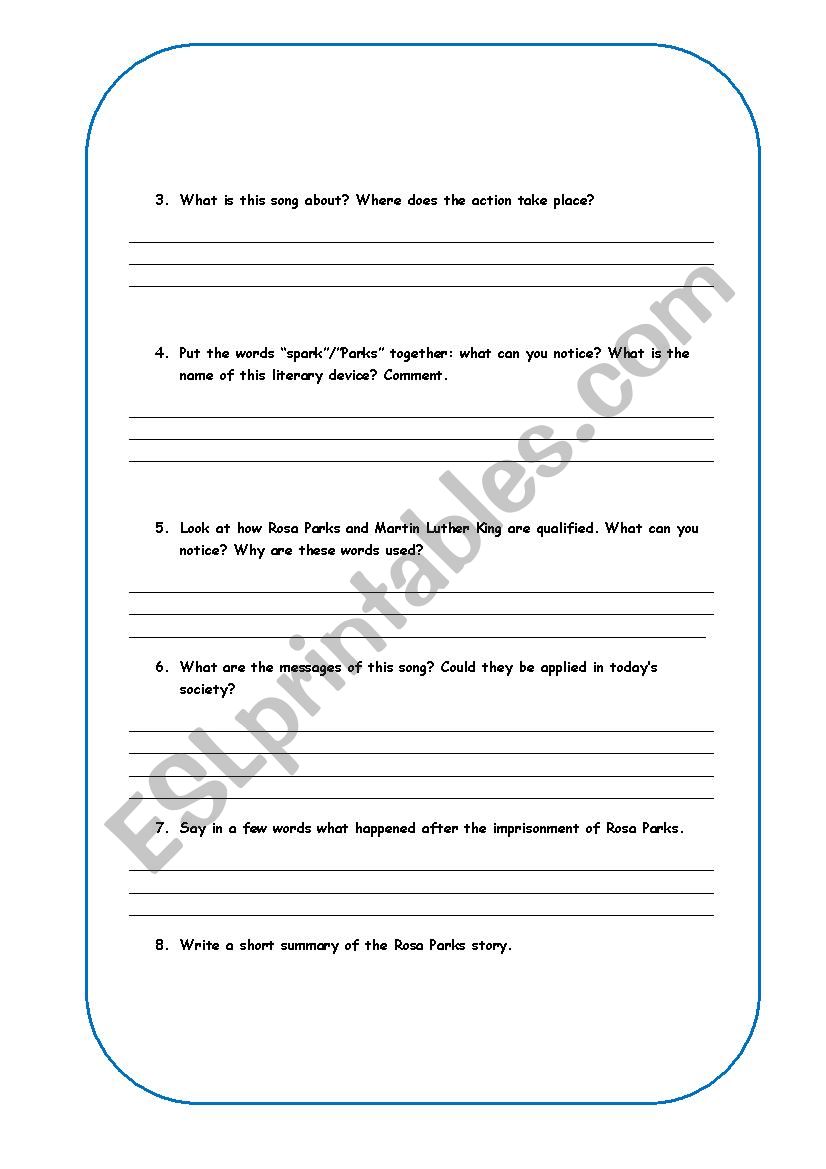 sister rosa worksheet