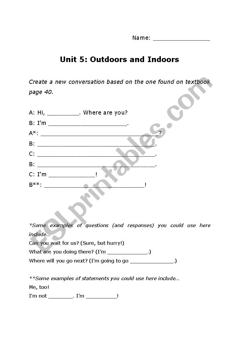 Conversation Exercise - Let´s Go 4, Unit 5: Outdoors and Indoors - ESL ...