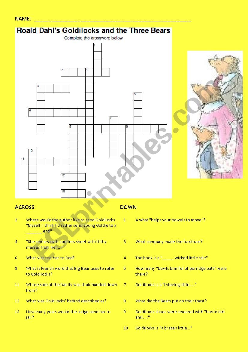Roald Dahl´s Goldilocks and the Three Bears - ESL worksheet by Blissful ...