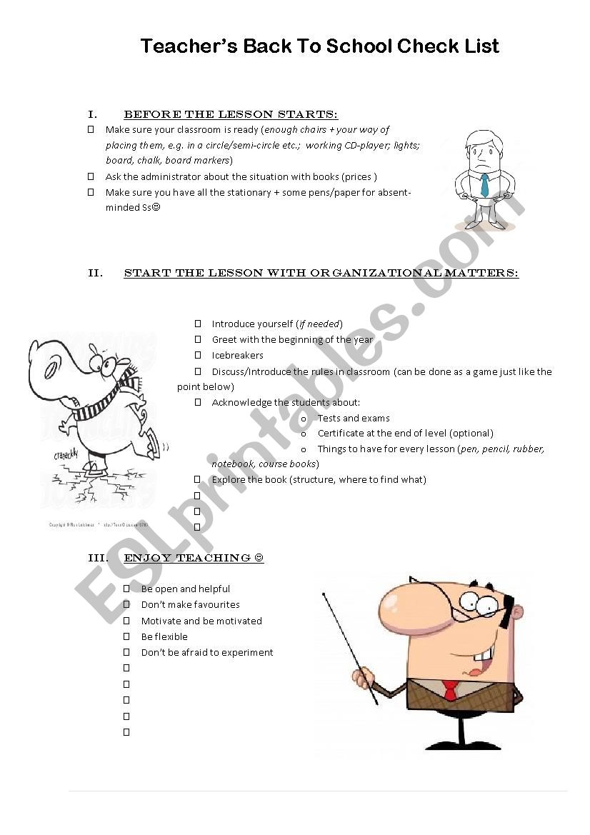 Teacher´s Back to School Check List - ESL worksheet by Vika T.