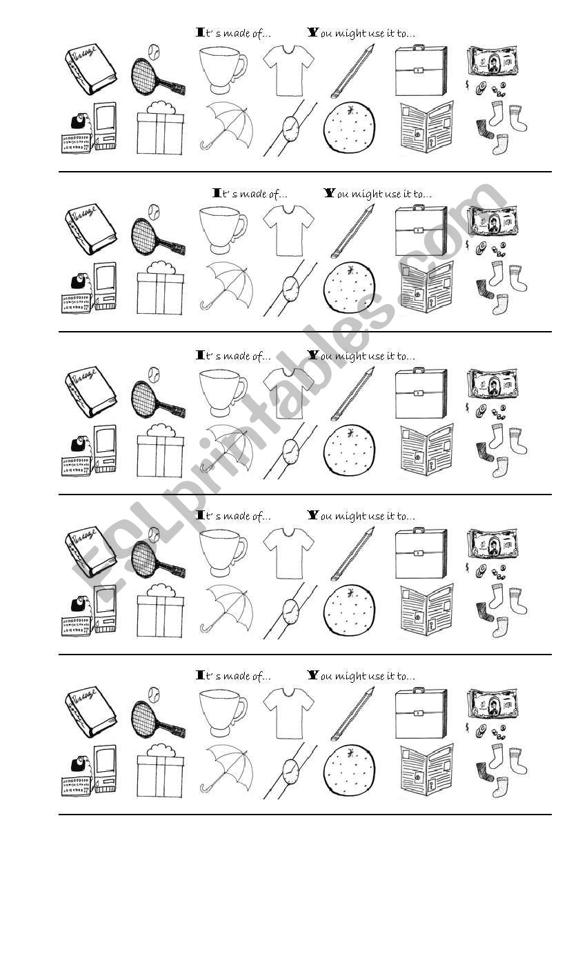 DIIFFERENT OBJECTS and the material they´re made of - ESL worksheet by nair