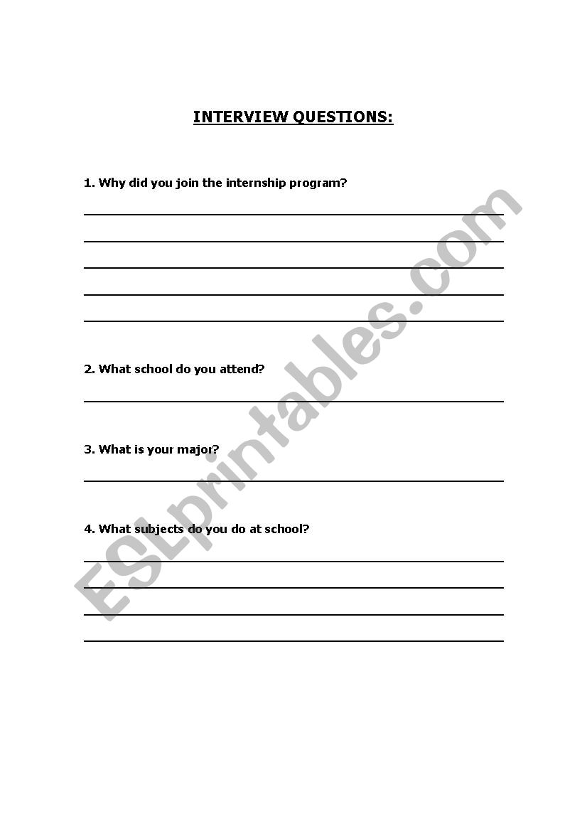 Interview Questions Esl Worksheet By Movie1021