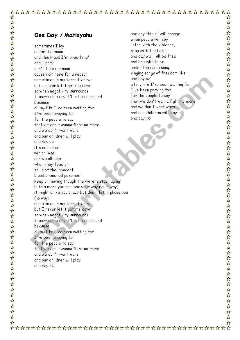 Matisyahu One Day Lyrics And Chords