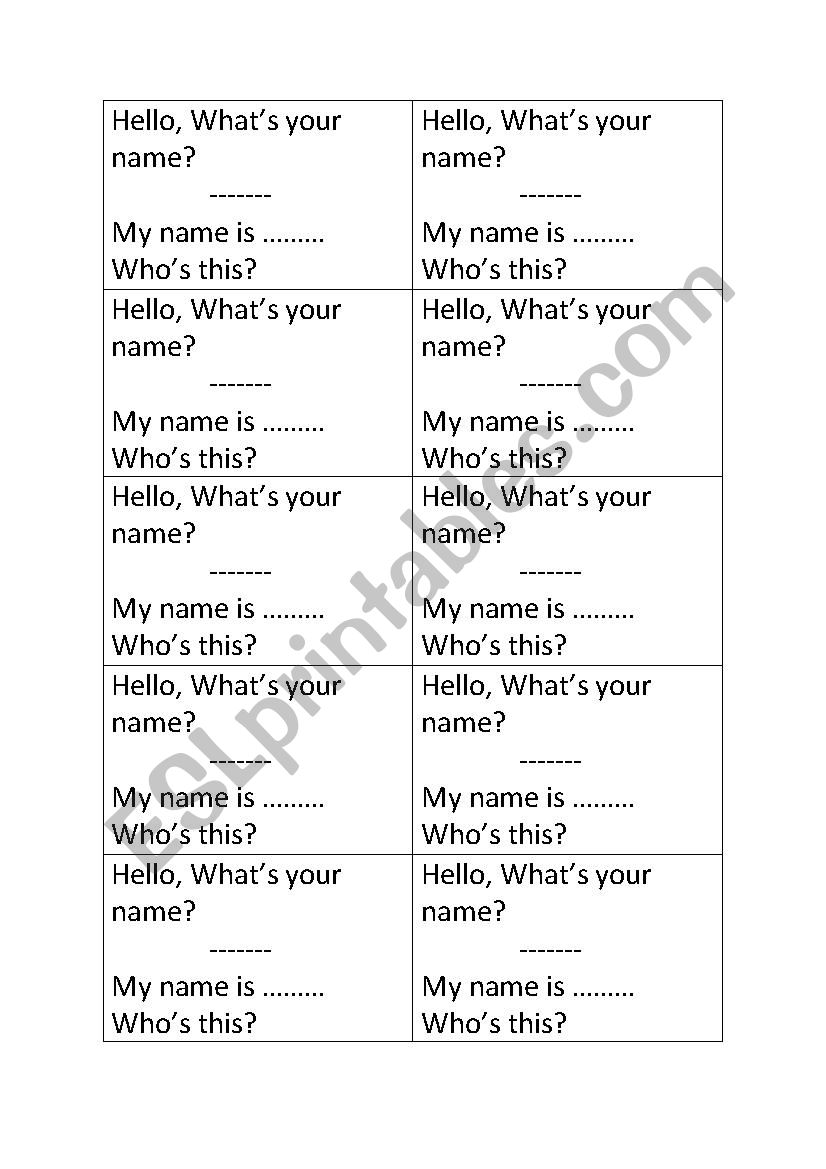 "What´s your name?" and "My name is .......... What´s yours?" cutout ...