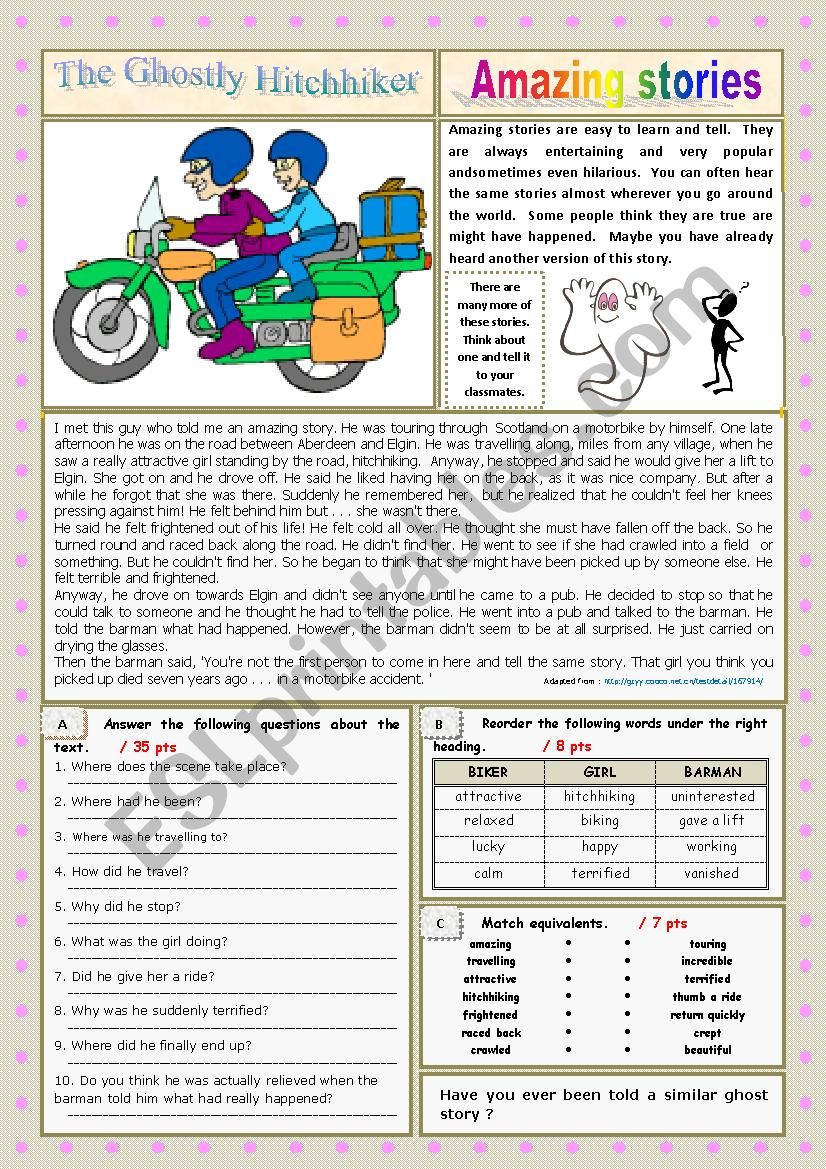 AMAZING STORIES The Ghostly Hitchhiker (Easy Reader + Voca and Ex + KEY ...