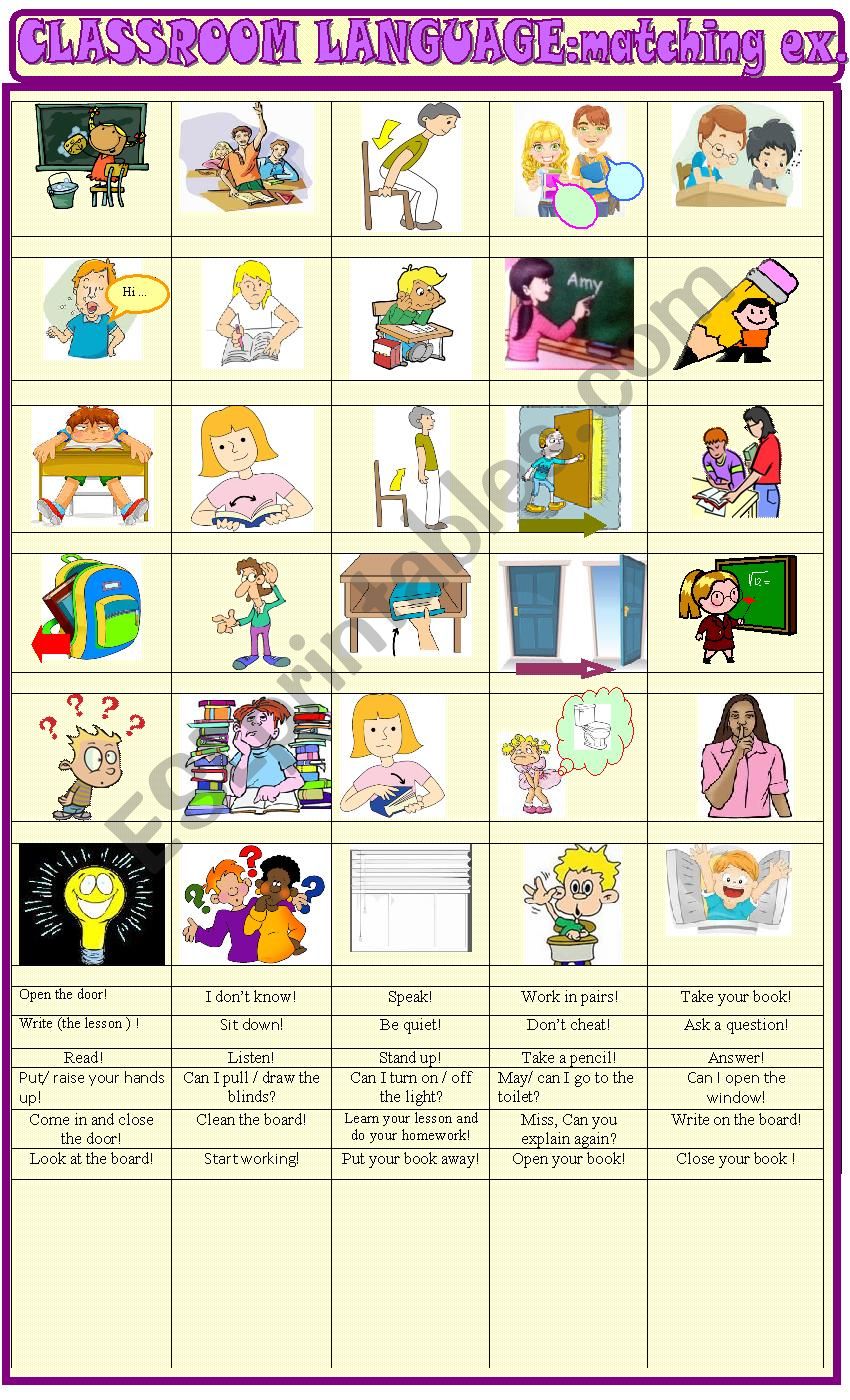 Classroom Language Matching Ex Esl Worksheet By Spied D Aignel