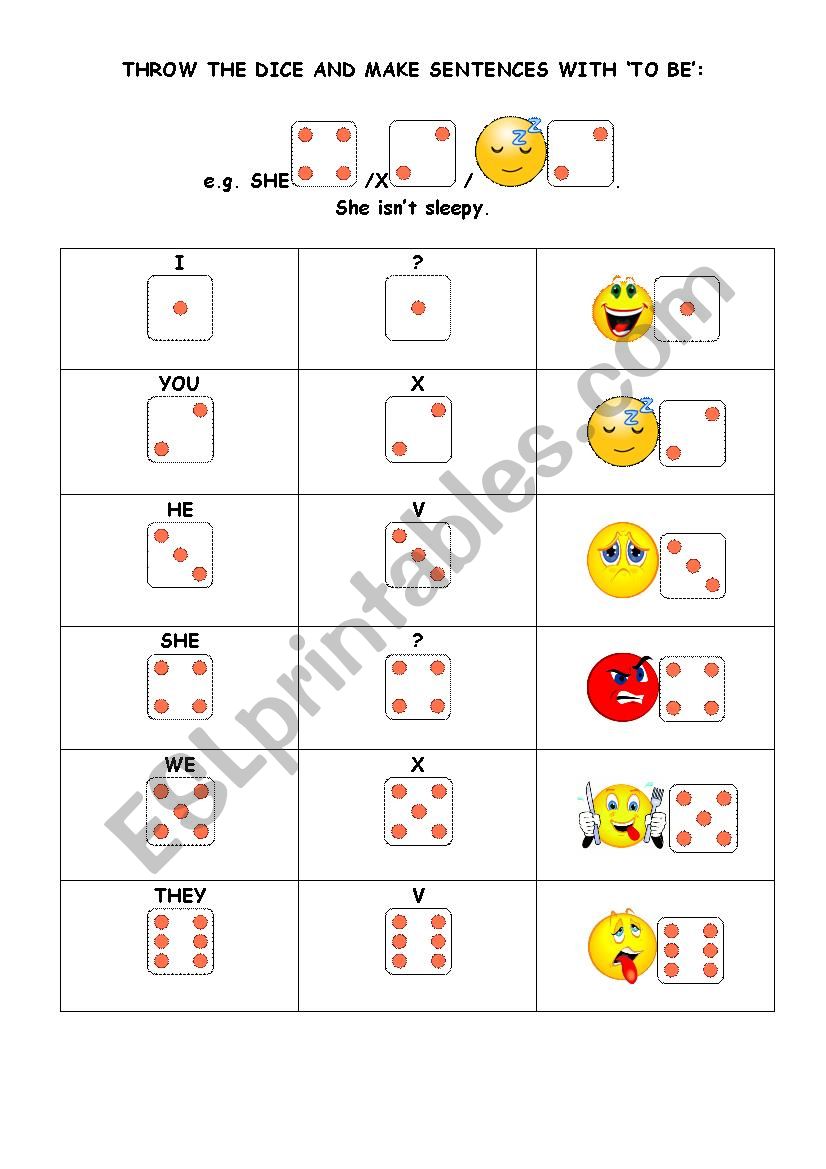 game with a dice ´to be + feelings´ - ESL worksheet by blackssheep