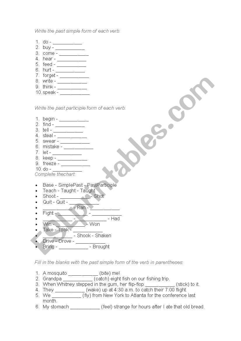 Writin the simple past form for each verb - ESL worksheet by ...
