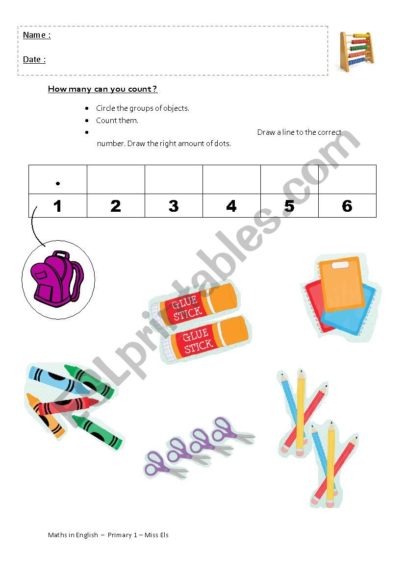 Back to school how many can you count - ESL worksheet by elstill
