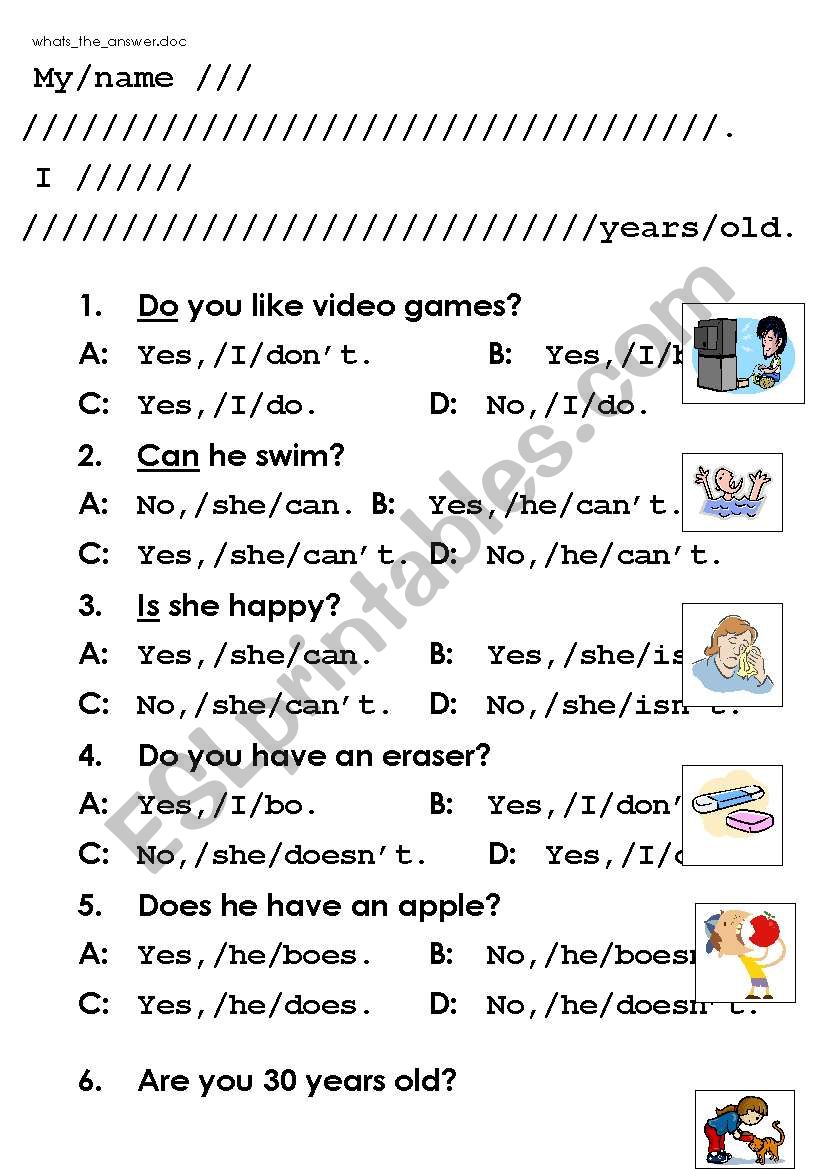what´s the answer - ESL worksheet by yimwai1234