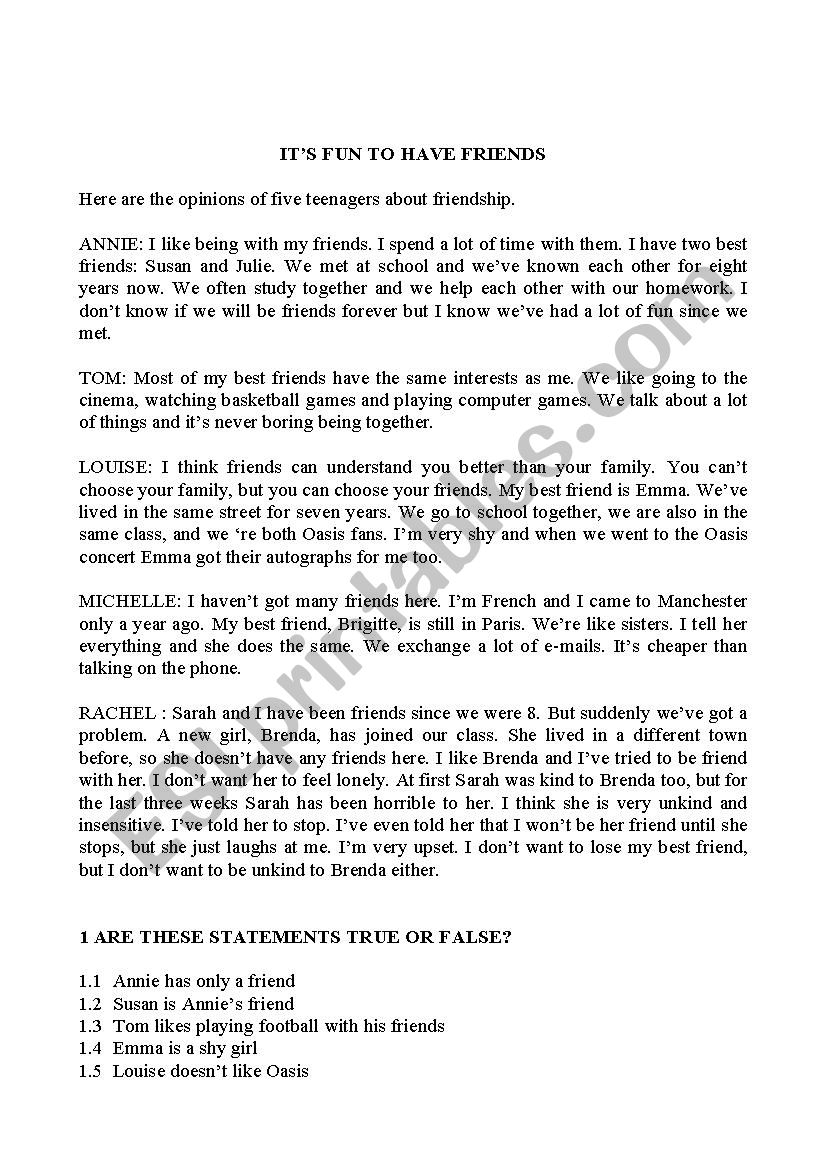 It´s fun to have friends - ESL worksheet by sweetieanne