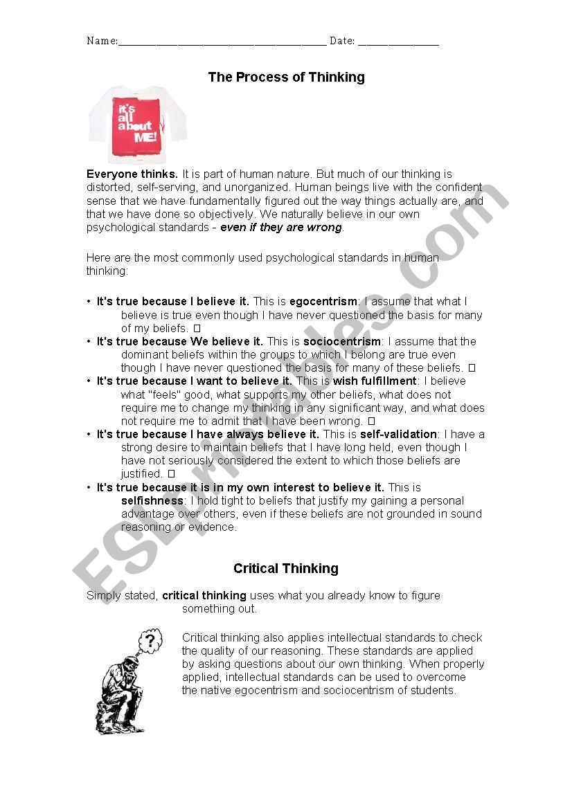 Critical Thinking -reading comprehension exercise - ESL worksheet by ... Critical Thinking -reading comprehension exercise - ESL worksheet by ...