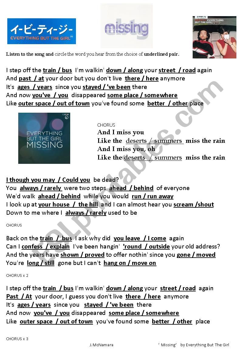 Â´MissingÂ´ by Everything But The Girl - ESL worksheet by jmcthefirst ...