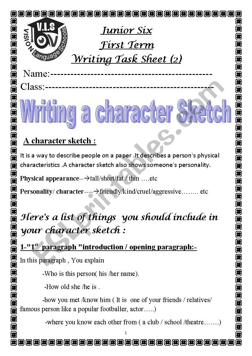 Writing A Character Sketch ESL Worksheet By Nohamohamed
