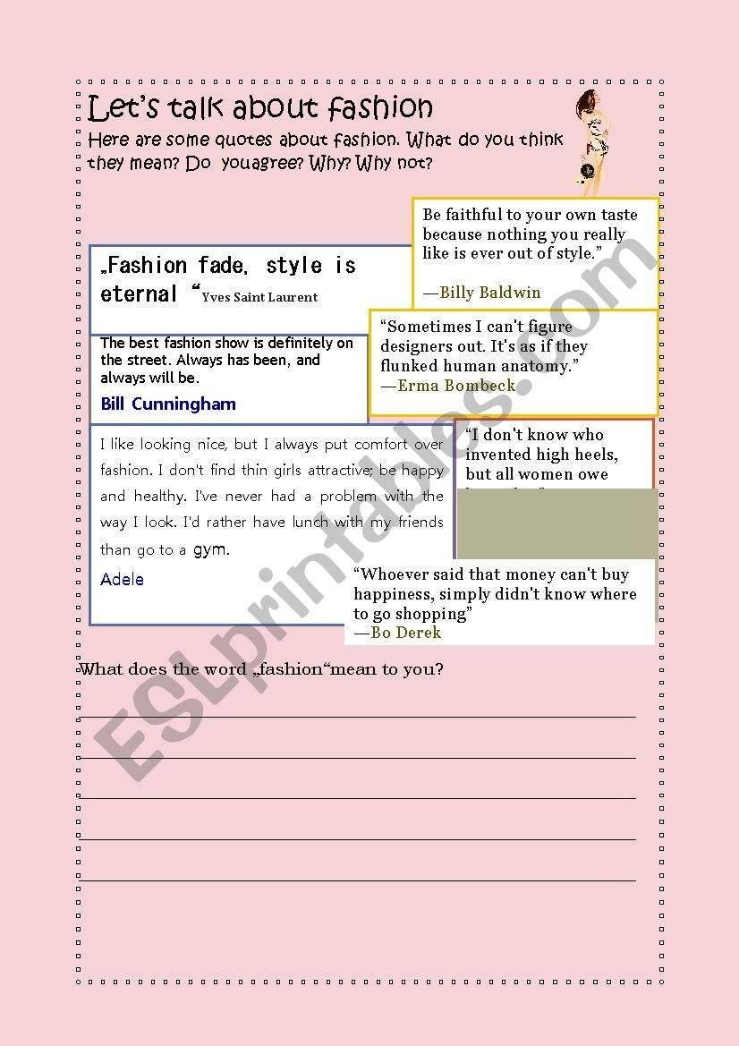 Let´s talk fashion - ESL worksheet by Midge1