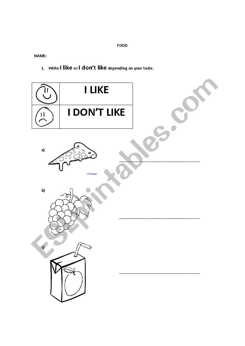Like Dont Like Food Worksheet