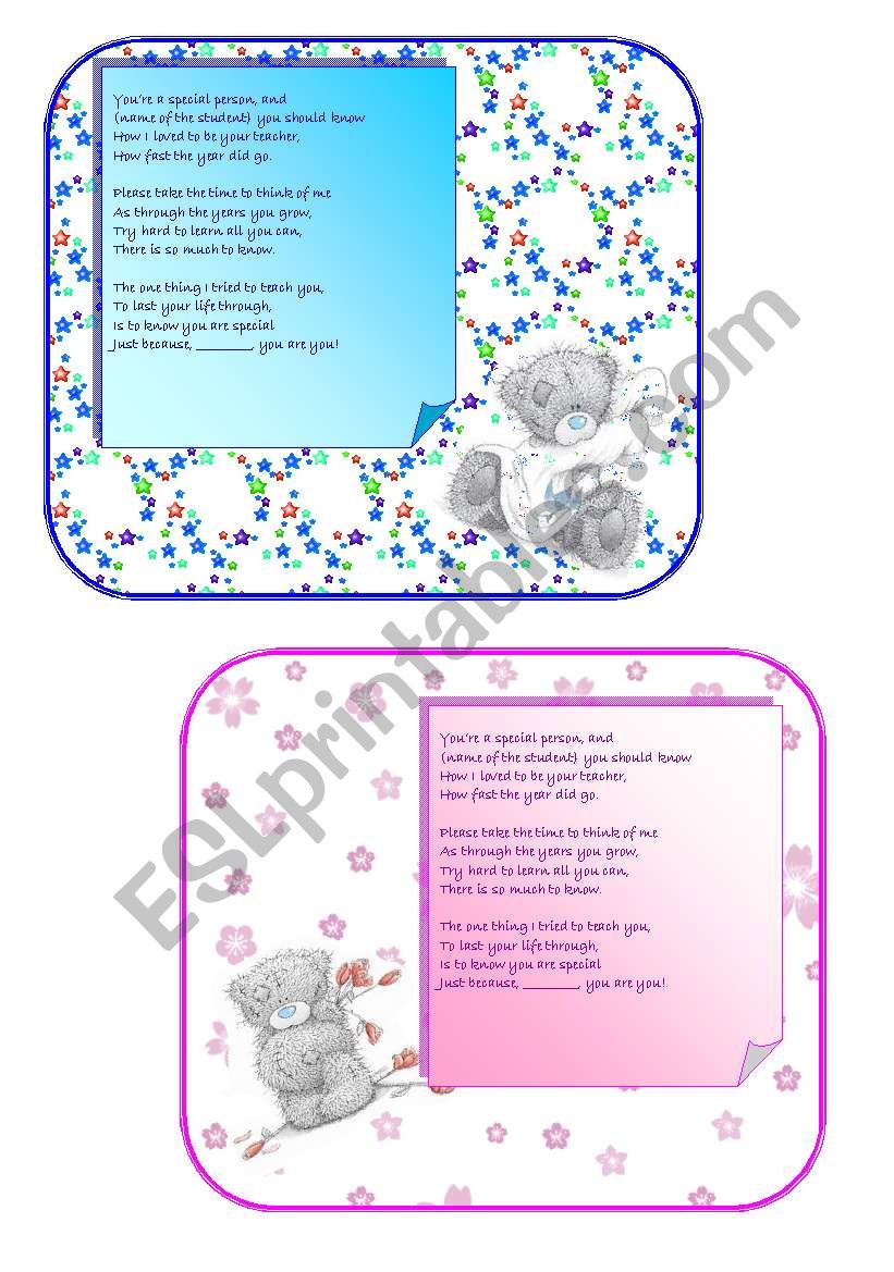I´m glad I was your teacher. - ESL worksheet by vanda51