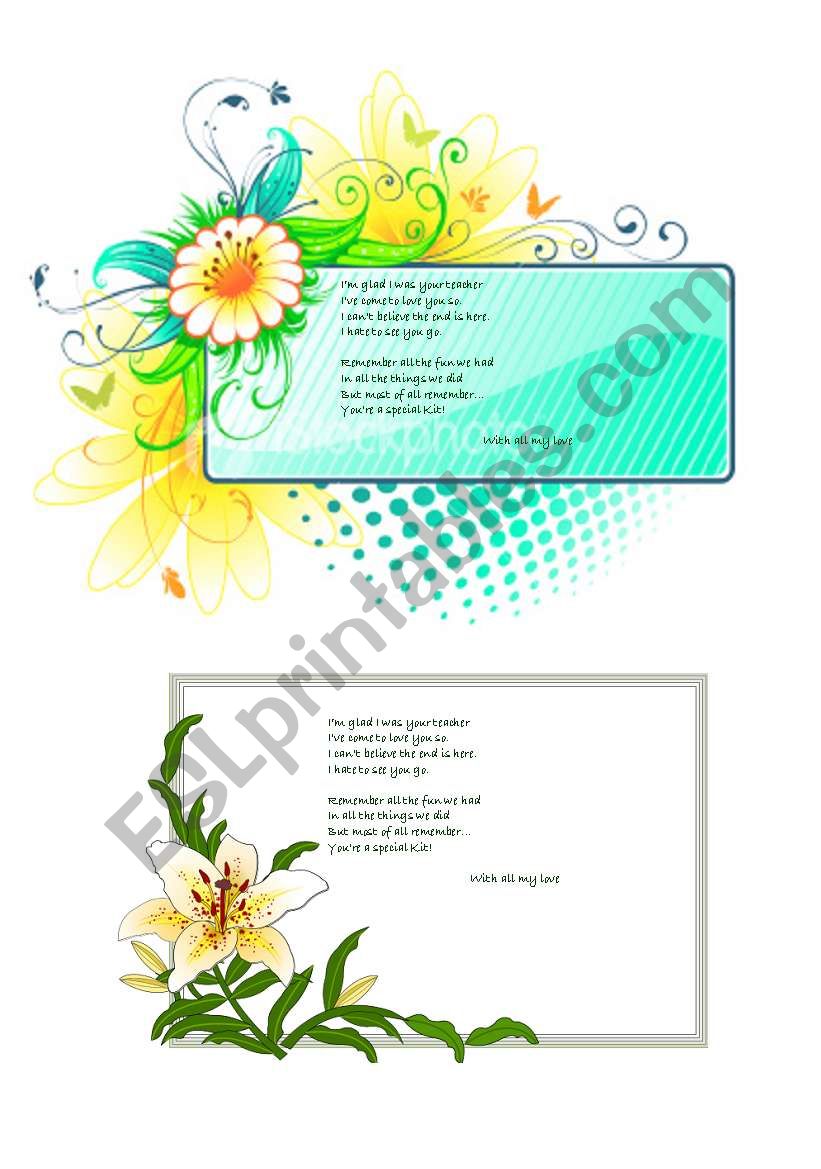 I´m glad I was your teacher - ESL worksheet by vanda51