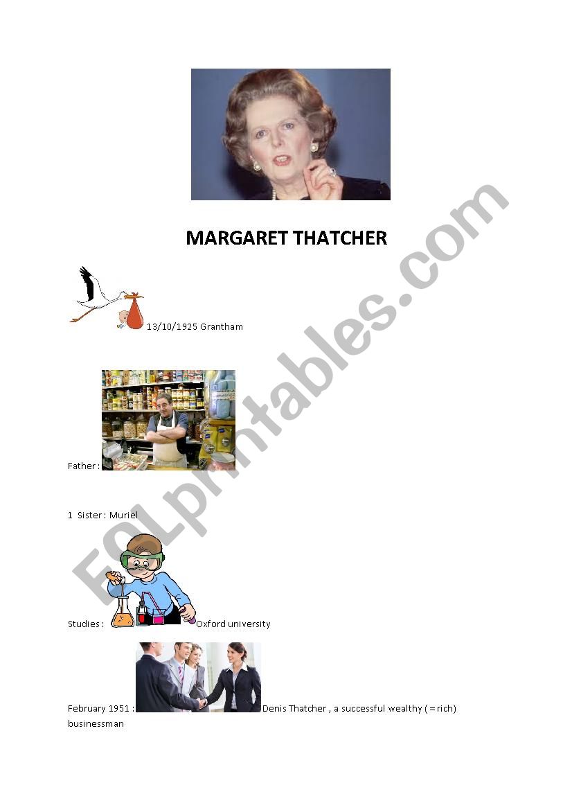 Margaret Thatcher´s picture biography - ESL worksheet by rouanet