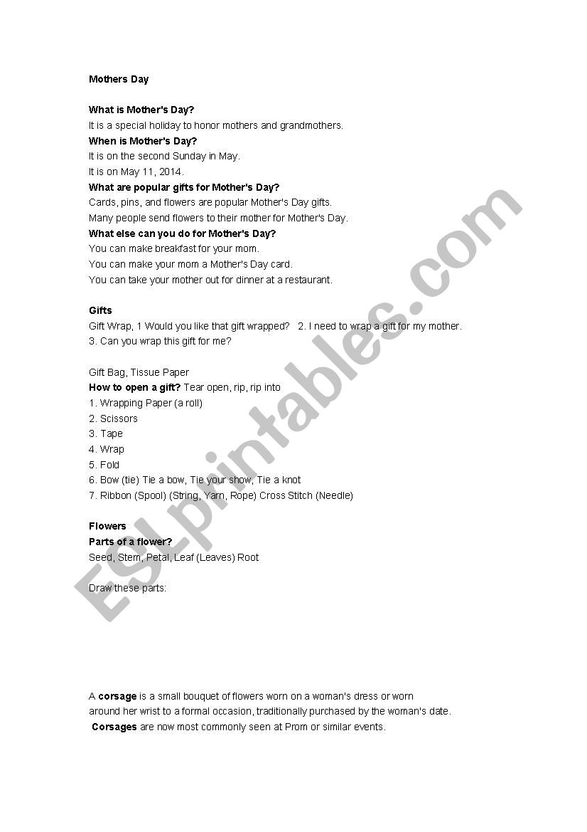Mother´s Day for Easy Learning - ESL worksheet by jackiefhan